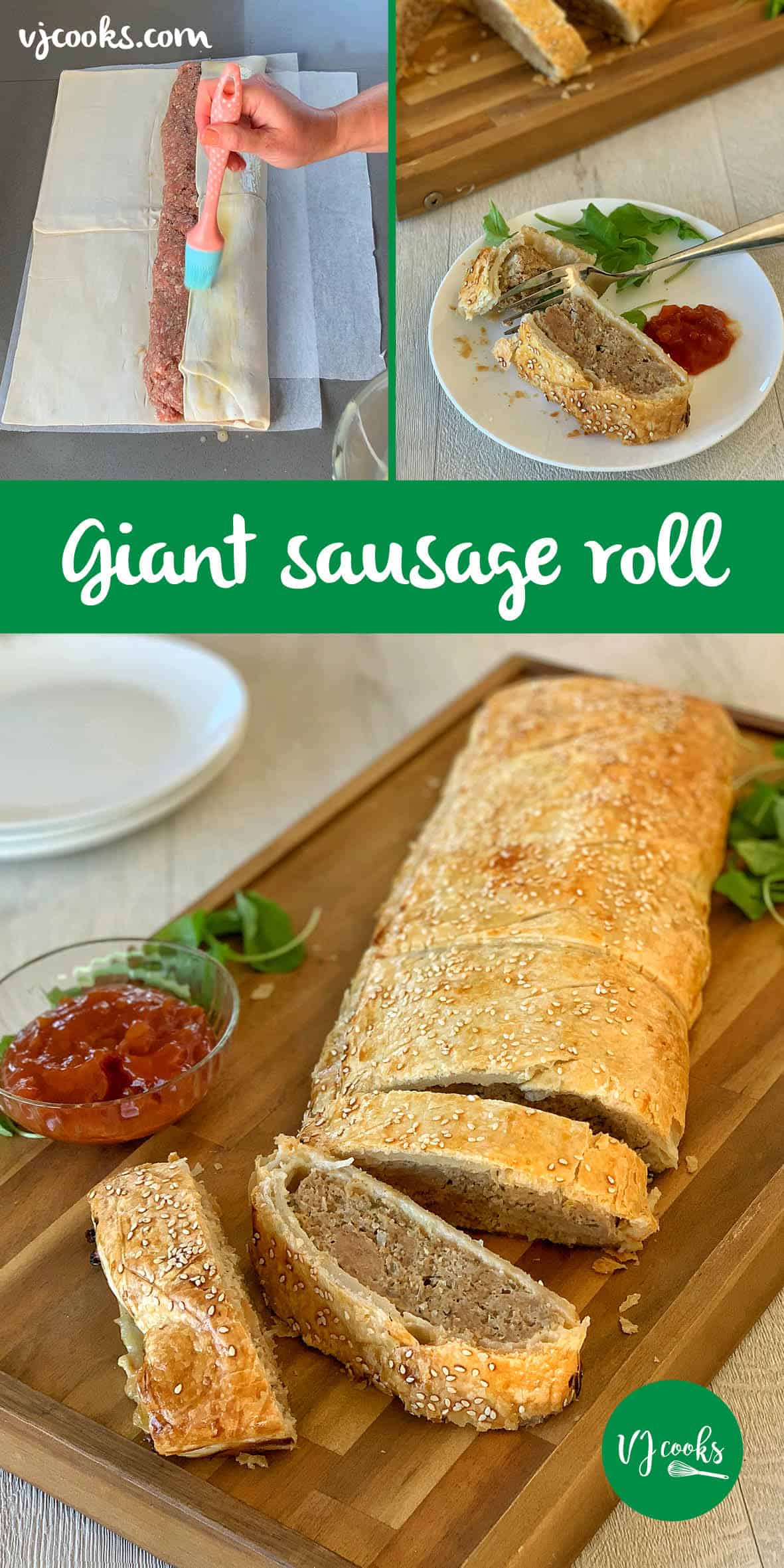 Giant pork sausage roll - VJ Cooks
