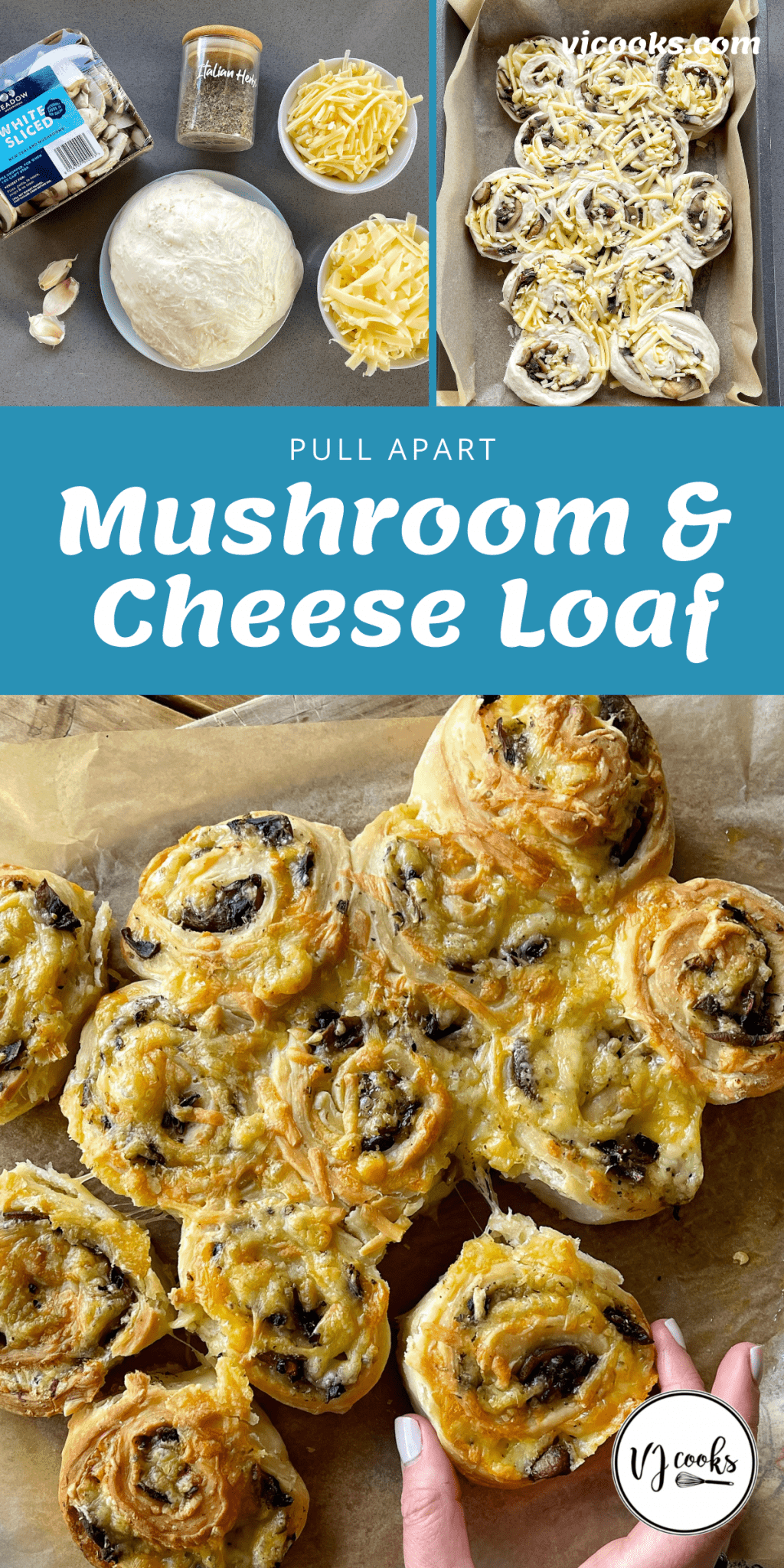 Cheesy Mushroom Pull Apart Loaf - VJ Cooks
