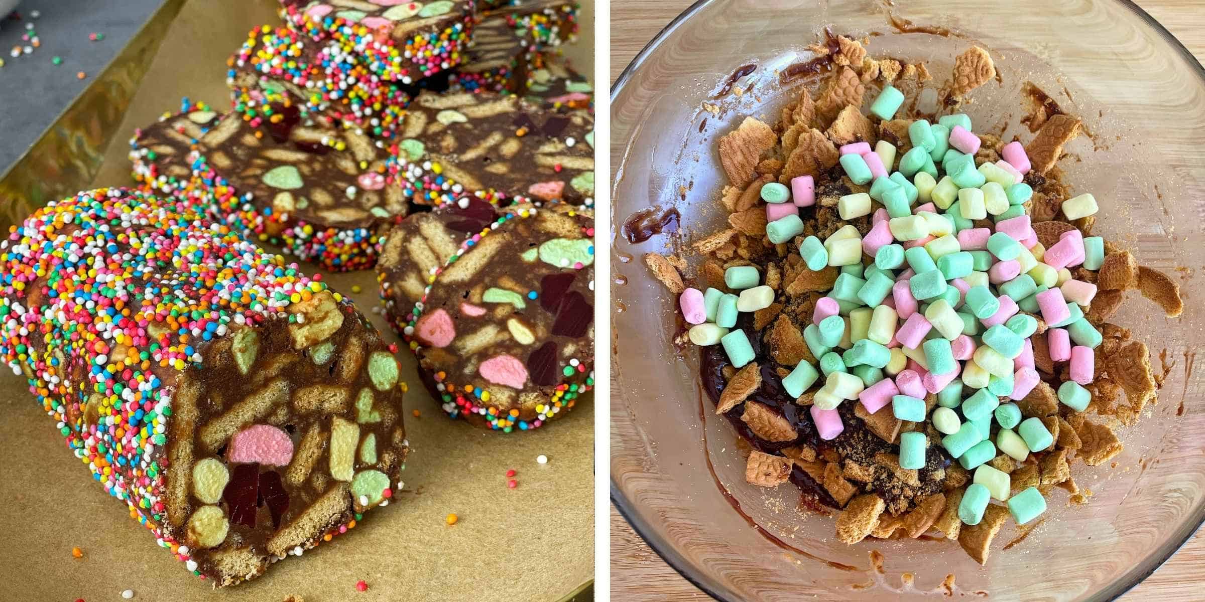 Chocolate Marshmallow Biscuit Log - VJ Cooks