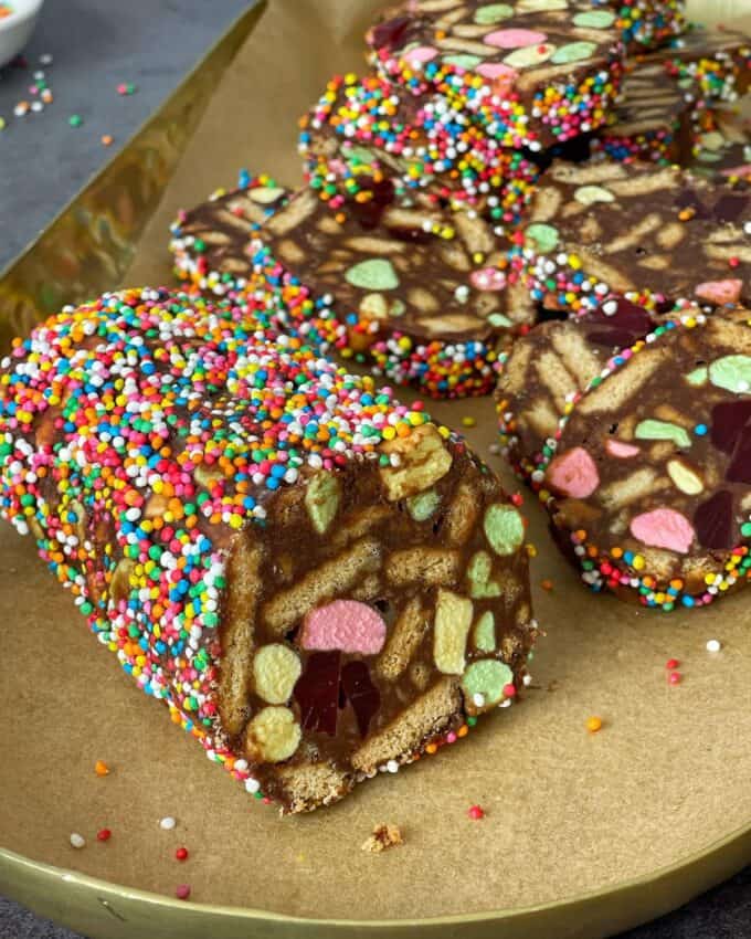 Chocolate Marshmallow Biscuit Log - VJ Cooks