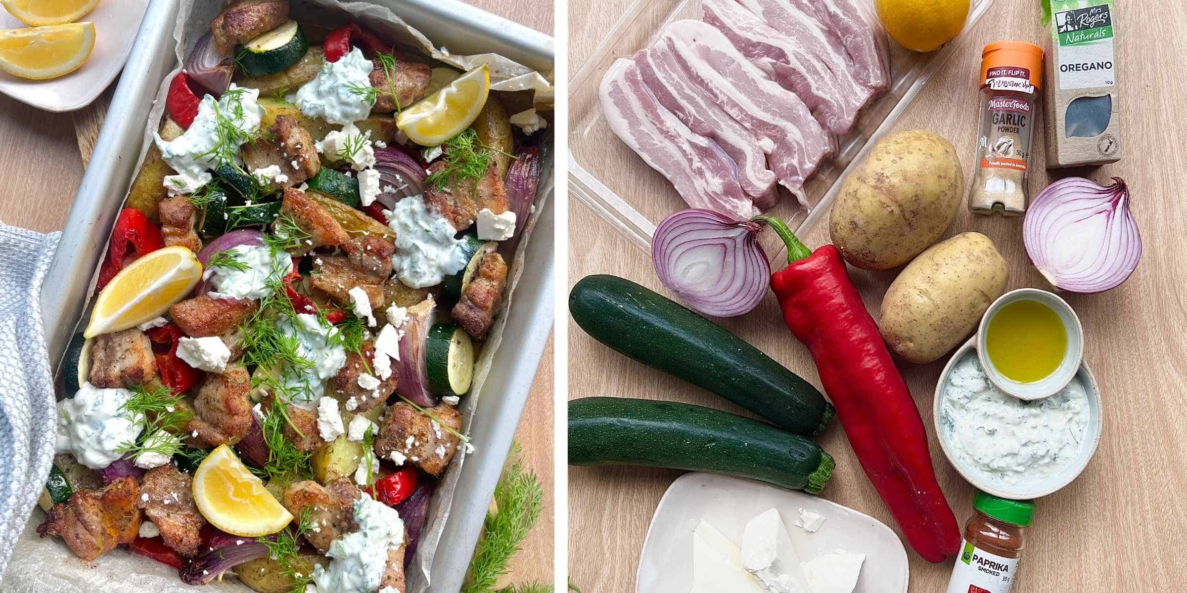 Pork Souvlaki Tray Bake - VJ Cooks