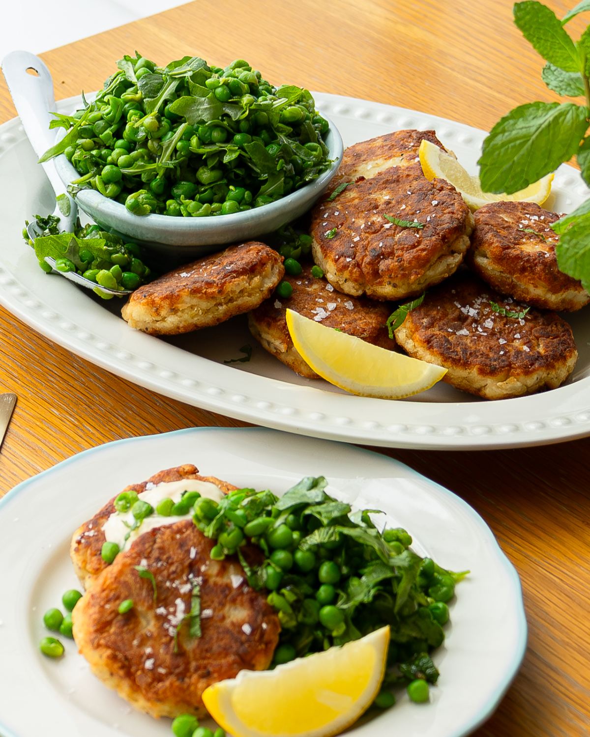 Lemon Fish Cakes with Spring Peas - VJ Cooks